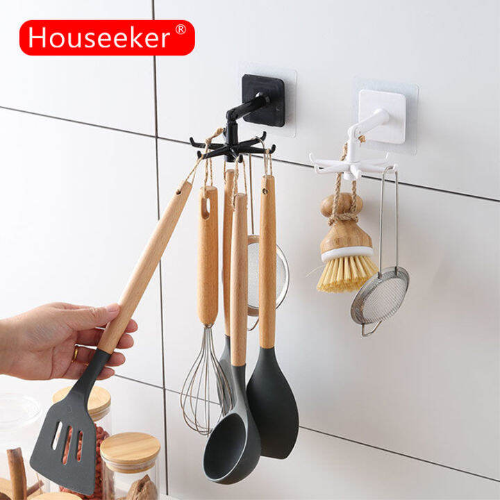 Houseeker 360 Degrees Rotated 6 Hooks Multi-Purpose Rotatable Rack For Kitchen Utensils ...