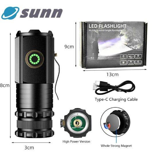 SUNN Super Bright Mini Flashlight Outdoor 3LED Portable USB C ...