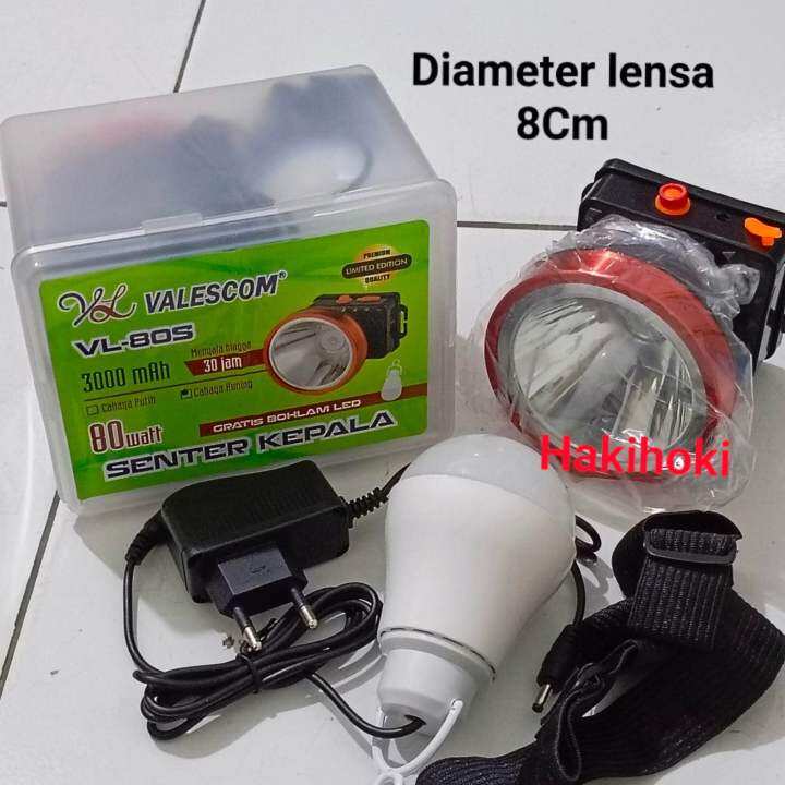 Senter Kepala LED VALESCOM Lensa 8Cm 80Watt Cahaya Kuning/Putih Gratis ...