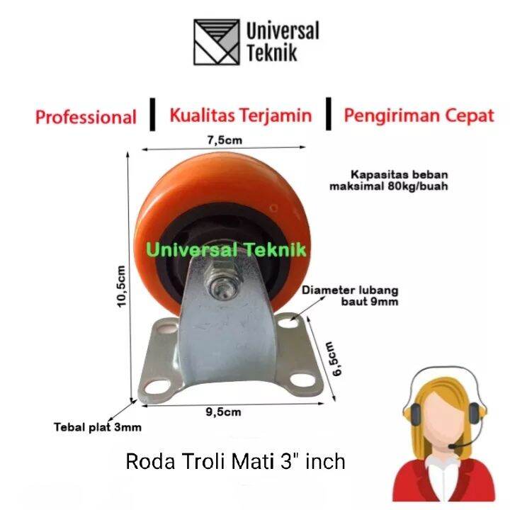 Roda troli Mati 3 inch orange roda Caster kastor | Lazada Indonesia