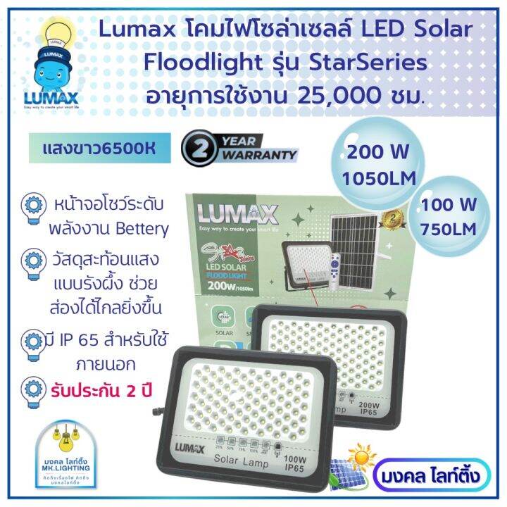 Lumax โคมไฟฟลัดไลท์ โซล่าร์เซลล์ ลูแม็ก LED solar Floodlight รุ่น Star Series มีขนาด100W / 200W ...