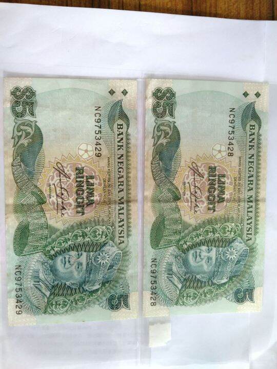 [Lot of 2 running numbers] RINGGIT MALAYSIA RM5 Bank note , TAHA | Lazada