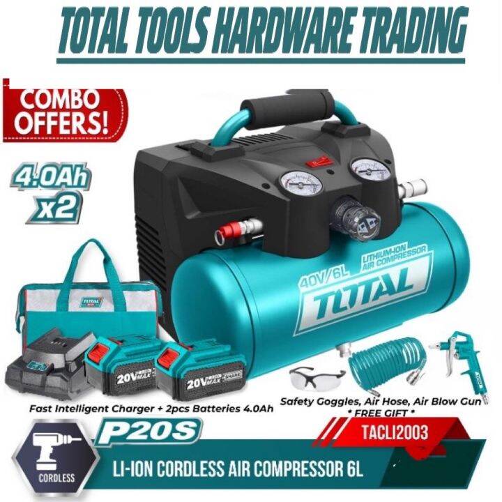 Total Li-ion Cordless Air Compressor 6L Combo Set TACLI2003锂离子电池空气压缩机 ...