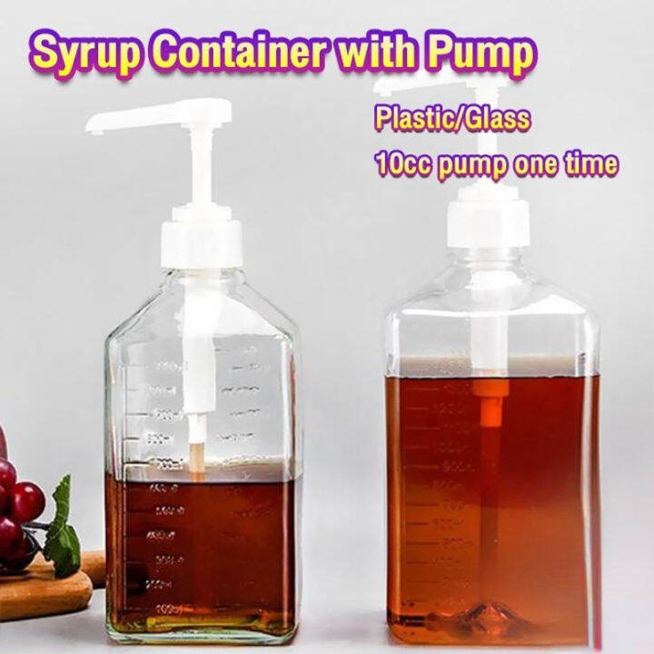 Plastic Pump Bottle Dispenser With Scale For Milk Tea Syrup Fructose ...