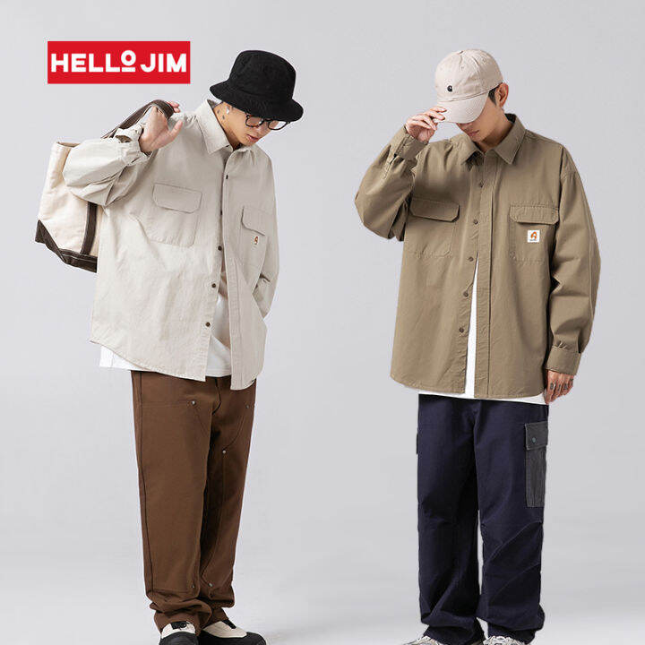 HELLO JIM เสื้อเชิ้ตคาร์โก้ผู้ชาย100% เสื้อผ้าฝ้าย2023มาใหม่ล่าสุดเสื้อ ...