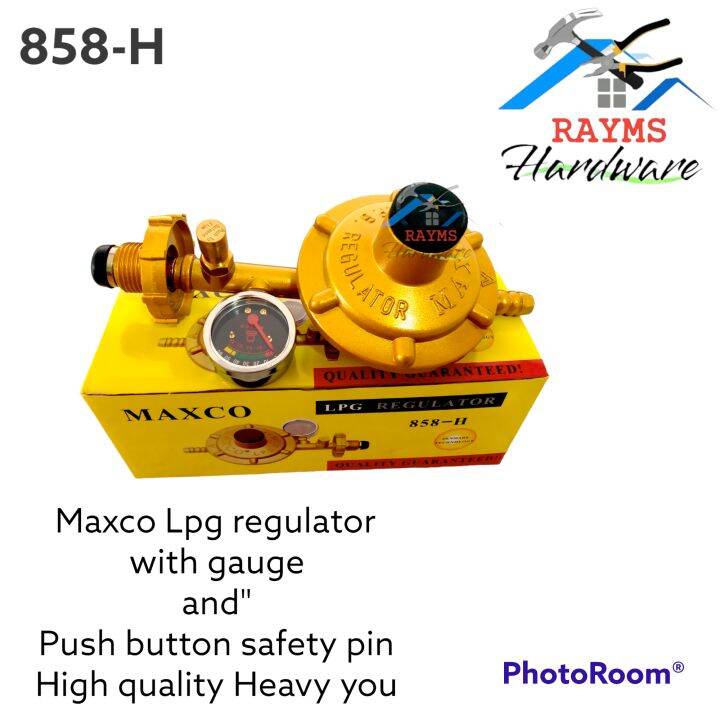 Maxco Lpg regulator with gauge and Push button safety pin 858-H Heavy ...