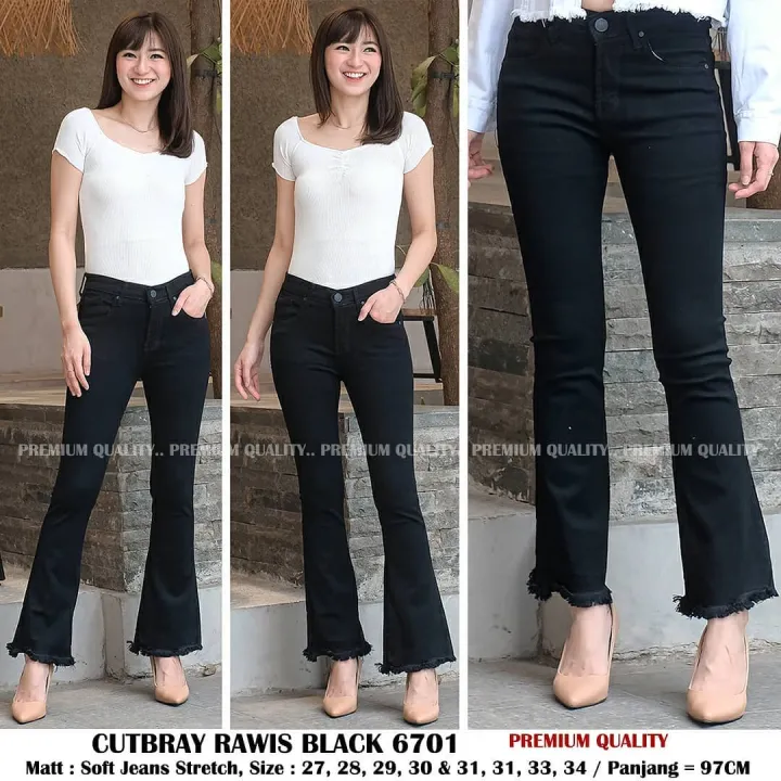 Celana Jeans Cutbray Rawis Hitam Wanita Terbaru 2022/Celana Jeans ...