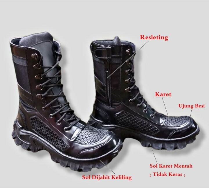 SEPATU SAFETY PDL KARET PRIA TACTICAL UJUNG BESI TNI/POLRI/SECURITY ...