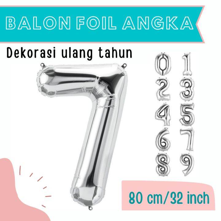 Balon foil angka jumbo 0-9 warna silver ukuran 80 cm 32 inch | Lazada ...