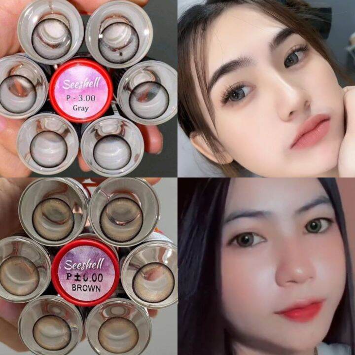 คอนแทคเลนส์ บิ๊กอาย รุ่น Seeshell สีเทา/ฟ้า gray/brown มีค่าสายตาปกติ ...