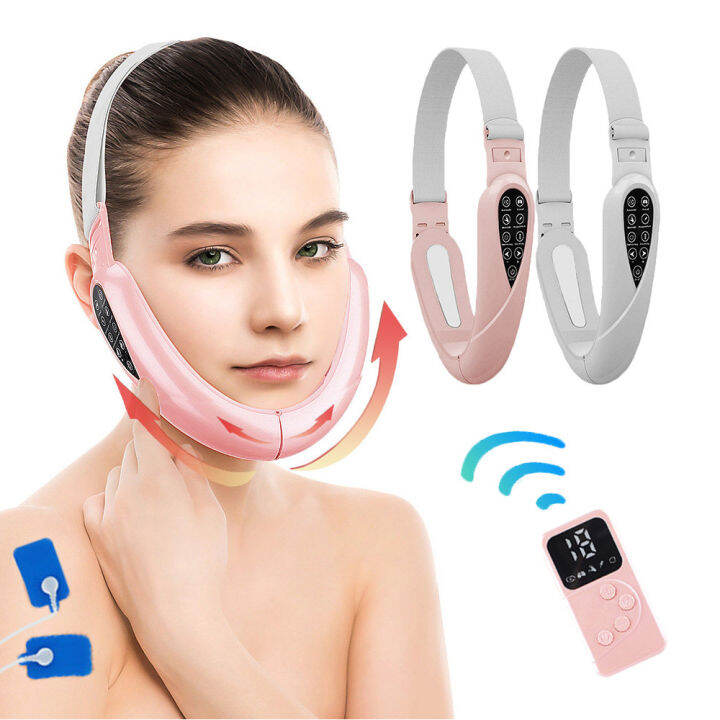 EMS Face Lift Massager with Remote Control V Shape TENS Facial Slimming Device 5 Lights Double ...