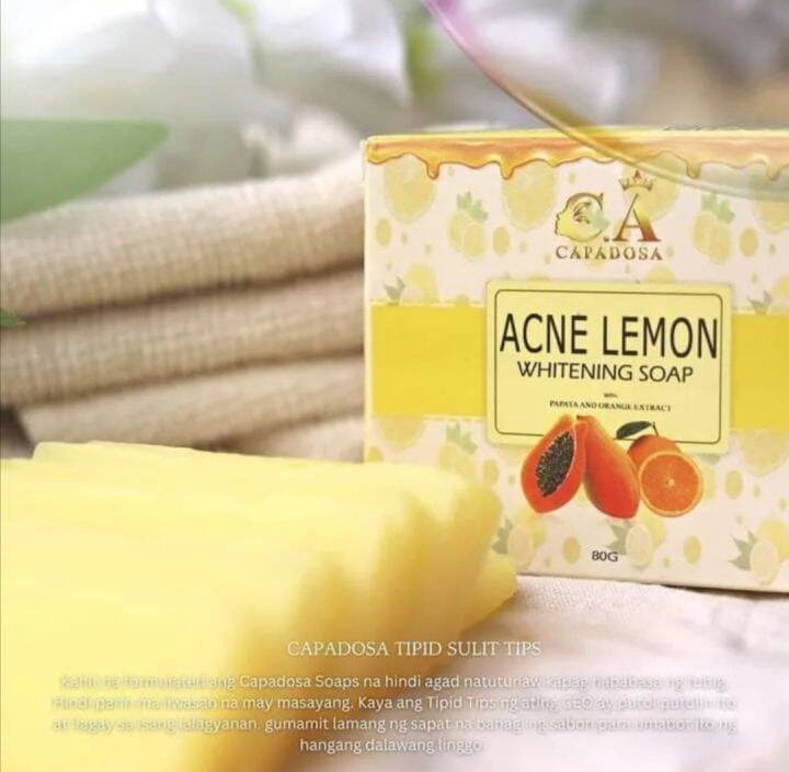CAPADOSA ACNE LEMON WHITENING SOAP WITH PAPAYA AND ORANGE EXTRACTS 80g ...