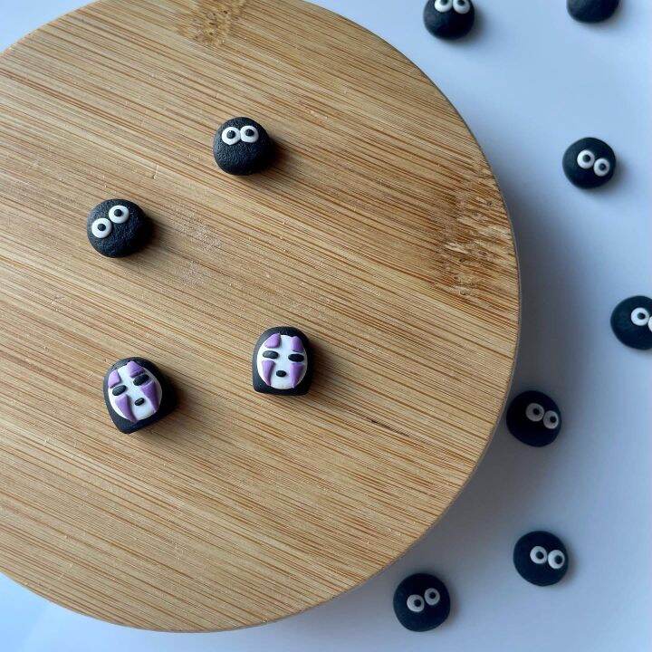 Handmade No face ( Kaonashi ) and Dust ball ( Susuwatari ) ear-stud ...