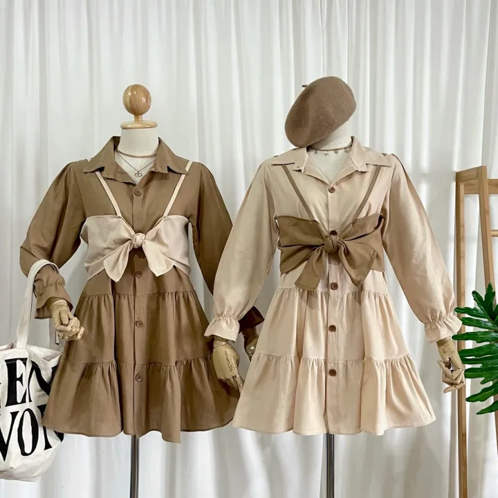 SS47 มินิเดรสเกาหลี เดรสน่ารักๆ เดรสคอปก | Lazada.co.th