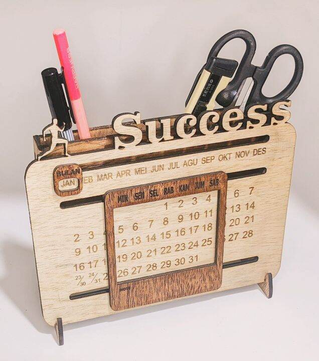 Kalender abadi Kalender kayu Kalender meja tempat pensil | Lazada Indonesia