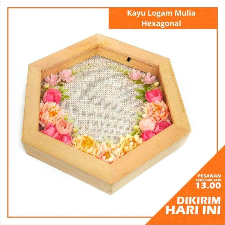 Frame Kayu hexagonal segi enam Tempat Mahar Uang dan Logam Mulia untuk Seserahan Pernikahan ...