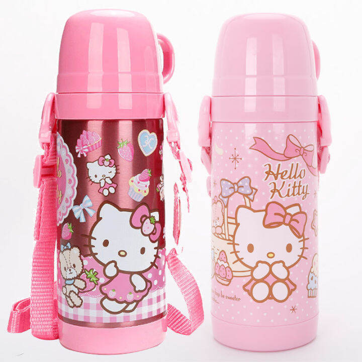แก้วเก็บความร้อนสแตนเลส KT Hello Kitty สองชั้นแบบใหม่แก้วน้ำมีฝาปิดพร้อมหลอดดูดสำหรับนักเรียน ...