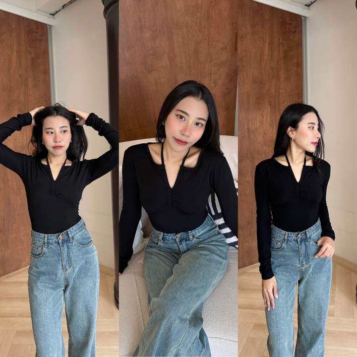 EMMA TOP (LC288) เสื้อคอวี เสื้อแขนยาว swaeter เสื้อหน้าหนาว | Lazada.co.th