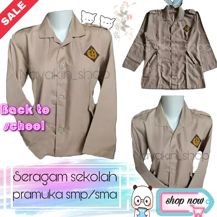 BAJU PRAMUKA Seragam Sekolah SMP/SMA/SMK Baju Pramuka Lengan Panjang kain OXFORd Model Kantong ...