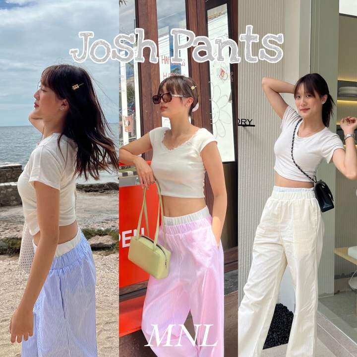 กางเกงขายาวผ้าคอตตอน2ชั้นขอบ mnl Josh pants | Lazada.co.th