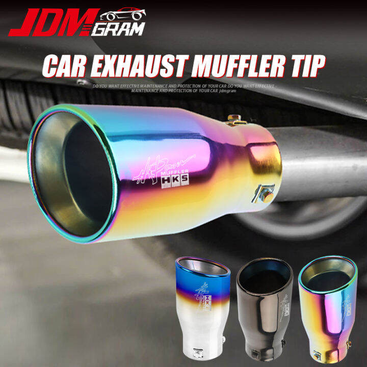 HKS Car Exhaust Pipe Stainless Steel Universal Auto Muffler Tail Tip Chrome Racing Throat PIpes ...