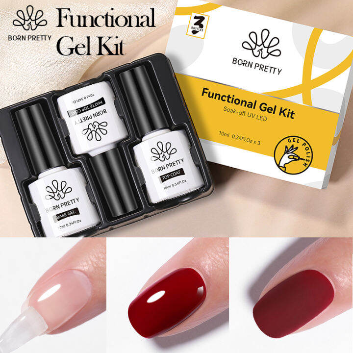 BORN PRETTY 3pcs/Set 10ml Functional Gel Kit Base Gel Super Top Coat Reinforcement Gel ...