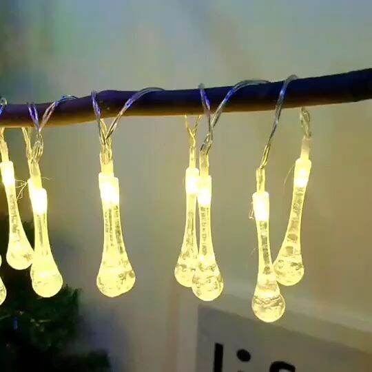 12M 100 LED Raindrop Solar/Battery String Lights Water Drop Fairy ...