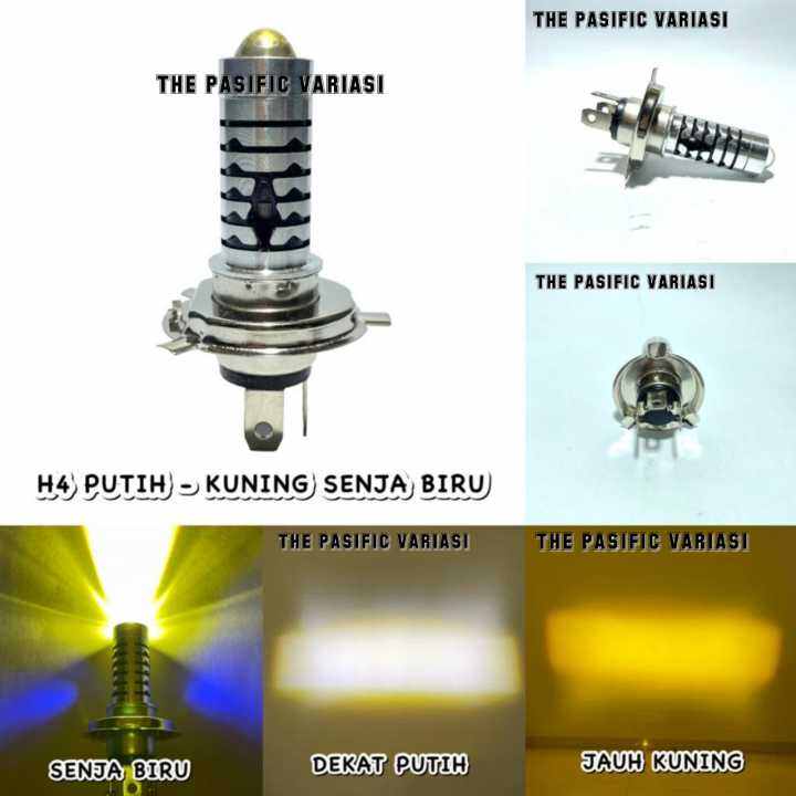 LAMPU LED UTAMA MOTOR H4 LASER AC DC HI LOW 2 WARNA WHITE YELLOW SOCKET ...