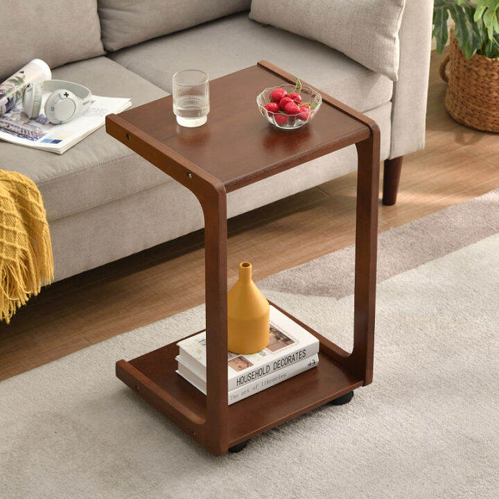 Mobile Side Table Solid Wood C- Shaped Side Table Bedroom Mini with ...