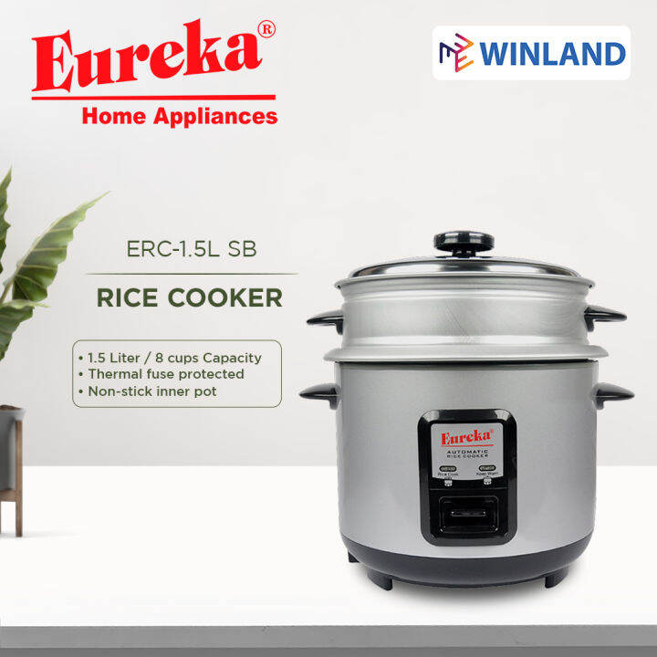 EUREKA by Winland Rice Cooker 1.5 Liter / 8 cups w/ Keep Warm System & Steamer ERC-1.5L SB ...