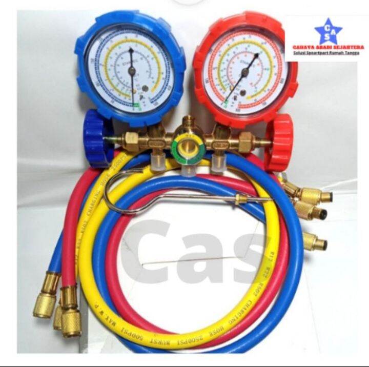 alat ukur pengisian freon FRESSUR GAUGE METAL MANIFULD DOUBLE | Lazada ...