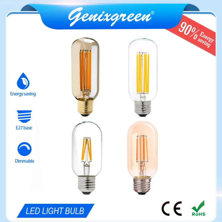 E27 LED Filament Bulb 4W 6W T45 Vintage Edison LED Bulbs 220V 2700K Wam White Dimmable Light ...