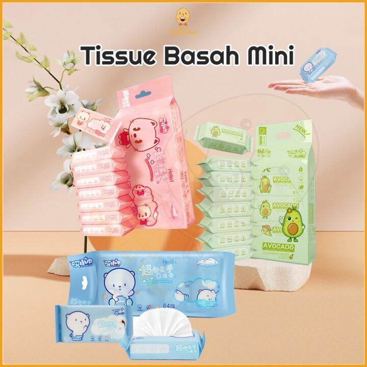 TISSUE BASAH MINI PORTABLE/TISU BASAH MINI KARAKTER/WET WIPES 1 PACK ...