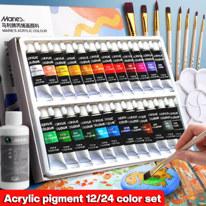 12ml Acrylic Paint Set 12/24 Color Professional Artist Pigment Non ...