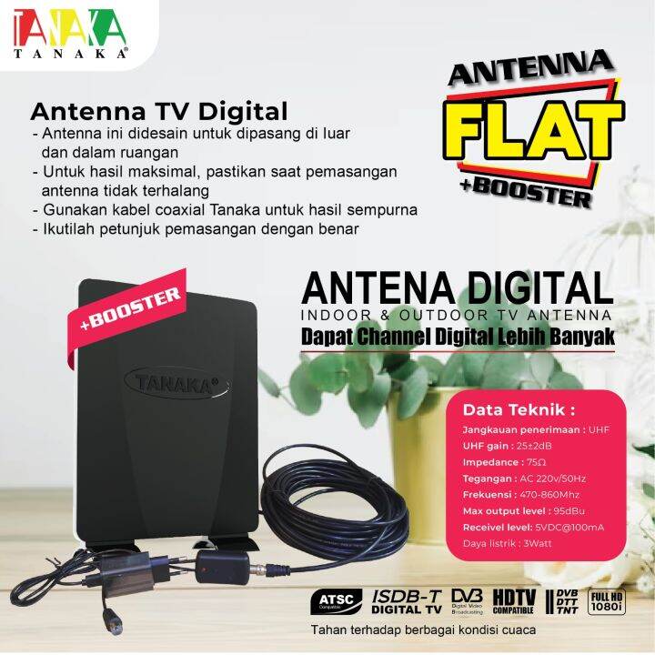 TANAKA ANTENA TV DIGITAL FLAT +BOSTER INDOOR OUTDOOR | Lazada Indonesia
