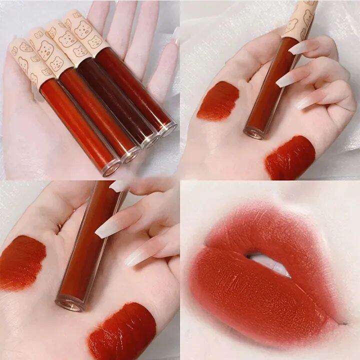 4Pcs/set Matte Lip Tint Moisturizing Long-Lasting Lip Gloss Dark Lip ...