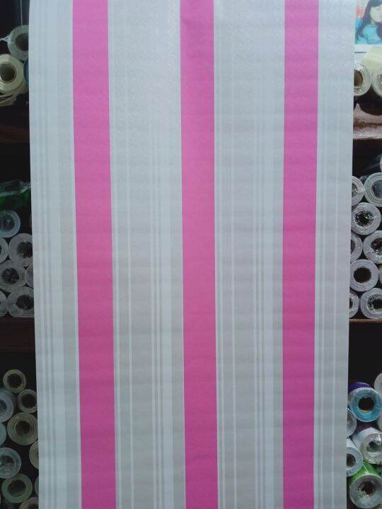 wallpaper motif garis pink, ukuran 45cm x 9m(-+). bahan PVc anti air ...