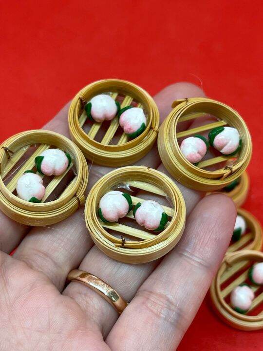 Handmade Miniature Longevity Bun, 寿桃包 , Shoutao Bao, Dim Sum In bamboo ...