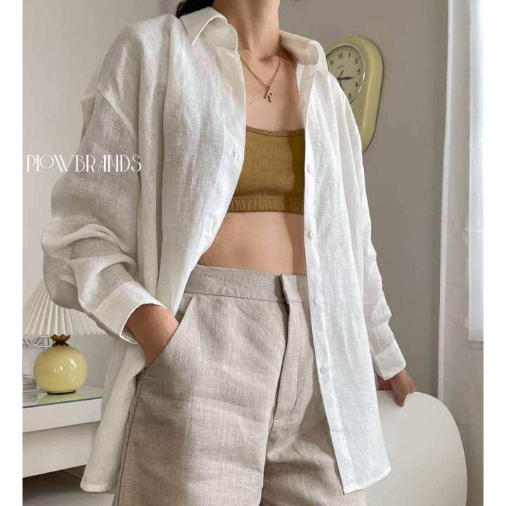 TL0001 เชิ้ต แขนยาว Oversized shirt ชายด้านหน้าตรง ชายด้านหลังยาวโค้ง ...