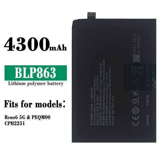Original Battery For OPPO Reno 6 Reno6 5G BLP863 4300mAh | Lazada PH