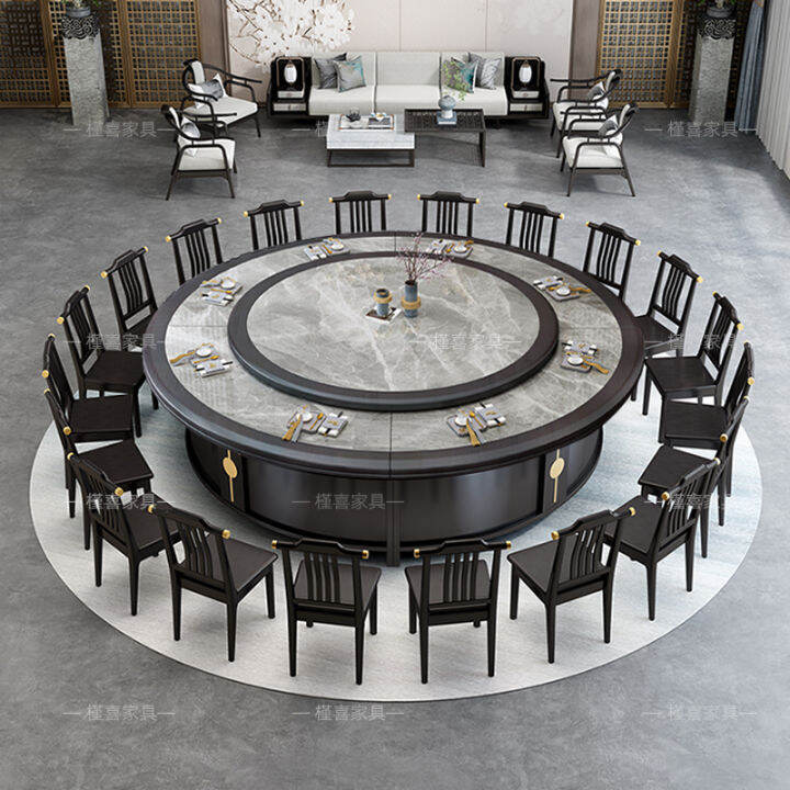 New Chinese Style Hotel Dining Table Quality Stone Plate Electric Large ...