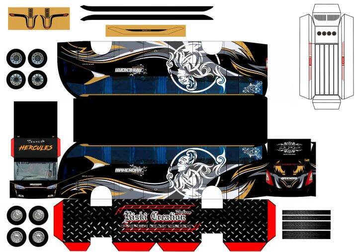 pola papercraft bus Mahendra trans MTI/lembaran papercraft bus skala 50 ...