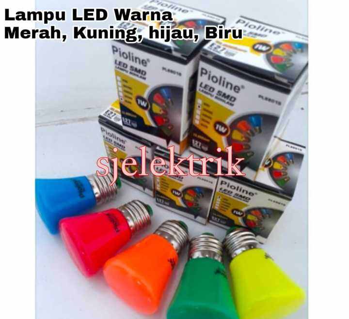Bohlam LED warna/lampu LED BULD pioline hijau biru merah kuning ...