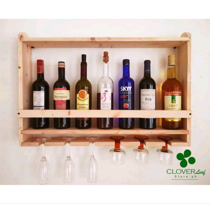 Wine Rack solid wood for 6 bottles and 6 glass wall mounted | Lazada PH