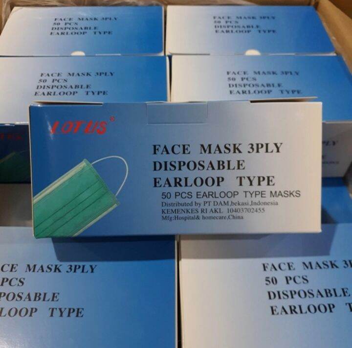 Masker Earloop Lotus 3 ply / Masker Medis Karet / Face Mask isi 50 pcs ...