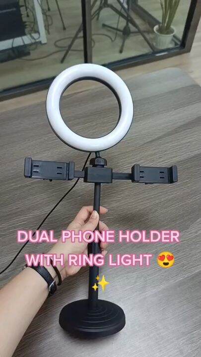 Dimmable LED Studio Camera and Selfie Ring Light Ring Phone Holder Desk ...