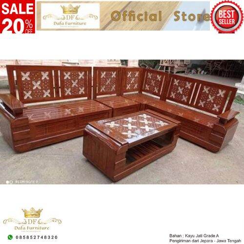 Kursi Tamu Sudut Minimalis Kayu Jati Jepara Model Domini | Lazada Indonesia