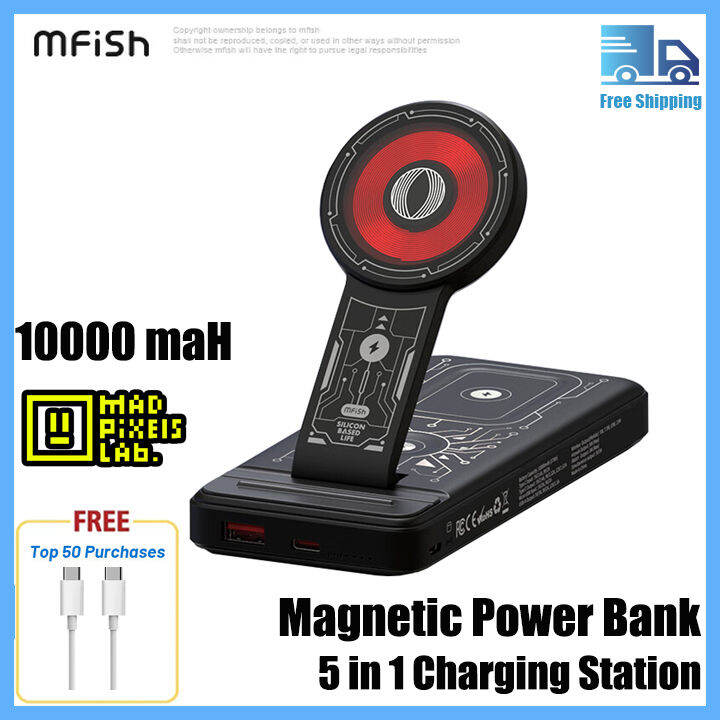 Mfish Magnetic พาวเวอร์แบงค์ไร้สาย20000มิลลิแอมป์ต่อชั่วโมง5อิน1พกพาได้ ...
