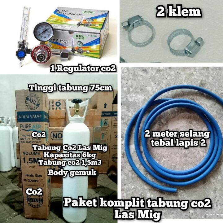 Paket komplit tabung co2 las mig 1,5m3 kapasitas 6kg sudah isi | Lazada Indonesia