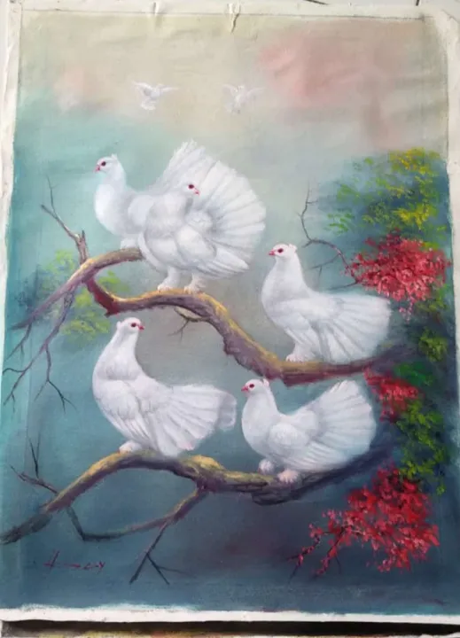 Lukisan burung merpati uk 60x80 hanya lukisan nya saja | Lazada Indonesia